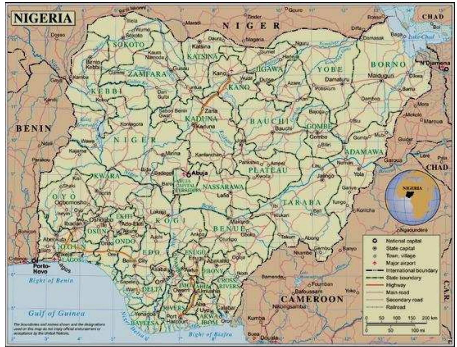 Fishing zones.’ map of nigeria’s 36 states, fct