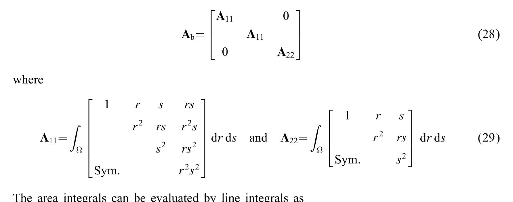 The a matrices for the bending, transverse shear and