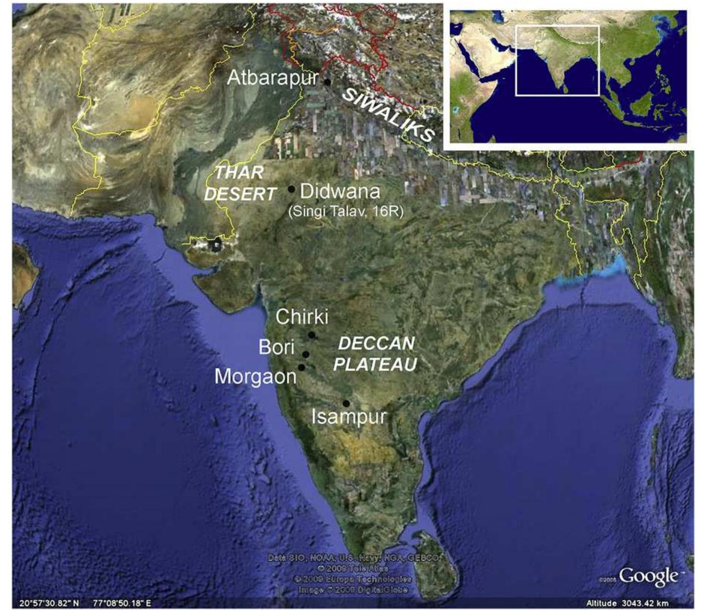 Map of south asia and location of the early acheulian sites
