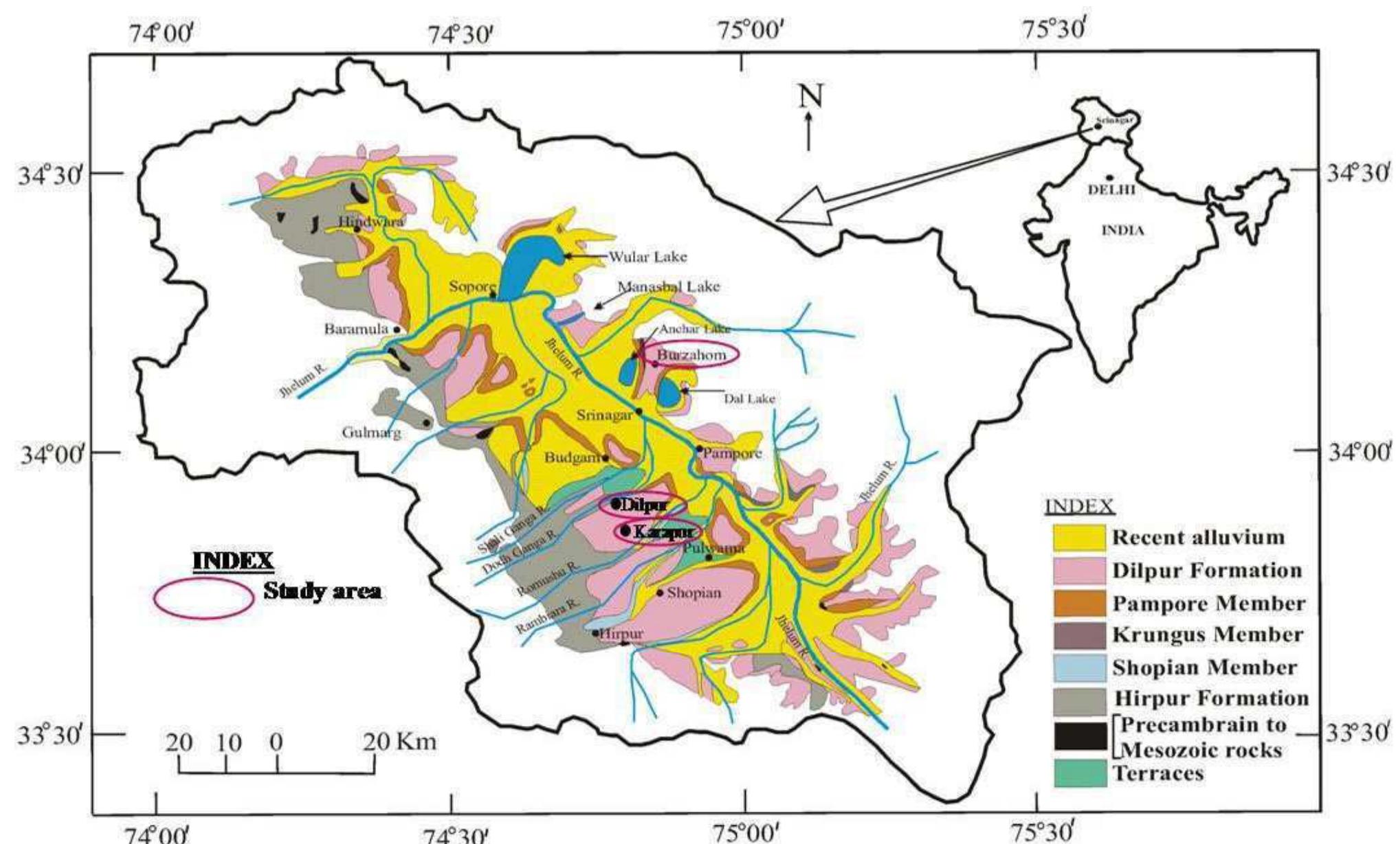 Geological map of kashmir valley showing distribution of