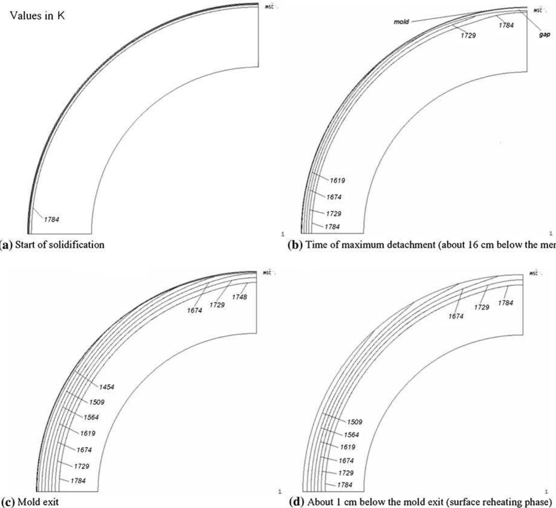 —shell deformation (10x) and temperature maps at different