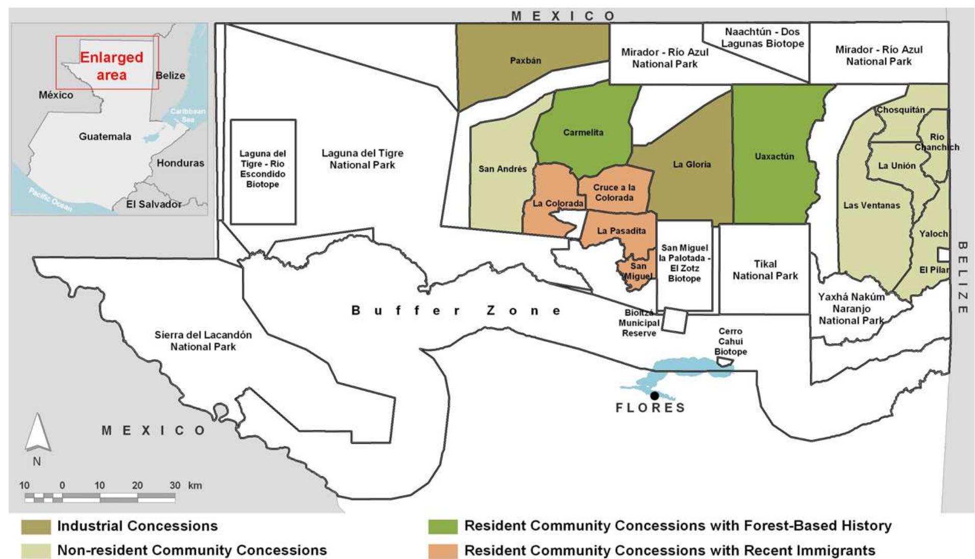 Map of the maya biosphere reserve in petén, guatemala
