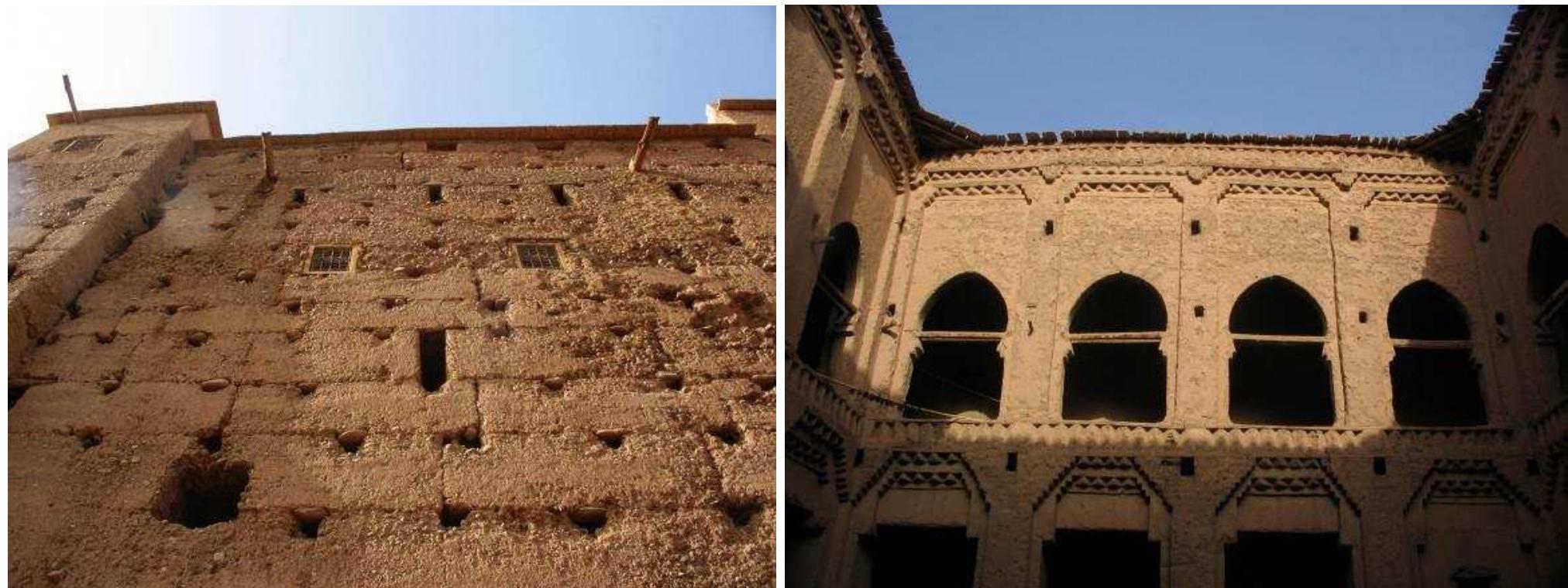 S 3 and 4; examples of rammed earth (left) and earthen brick