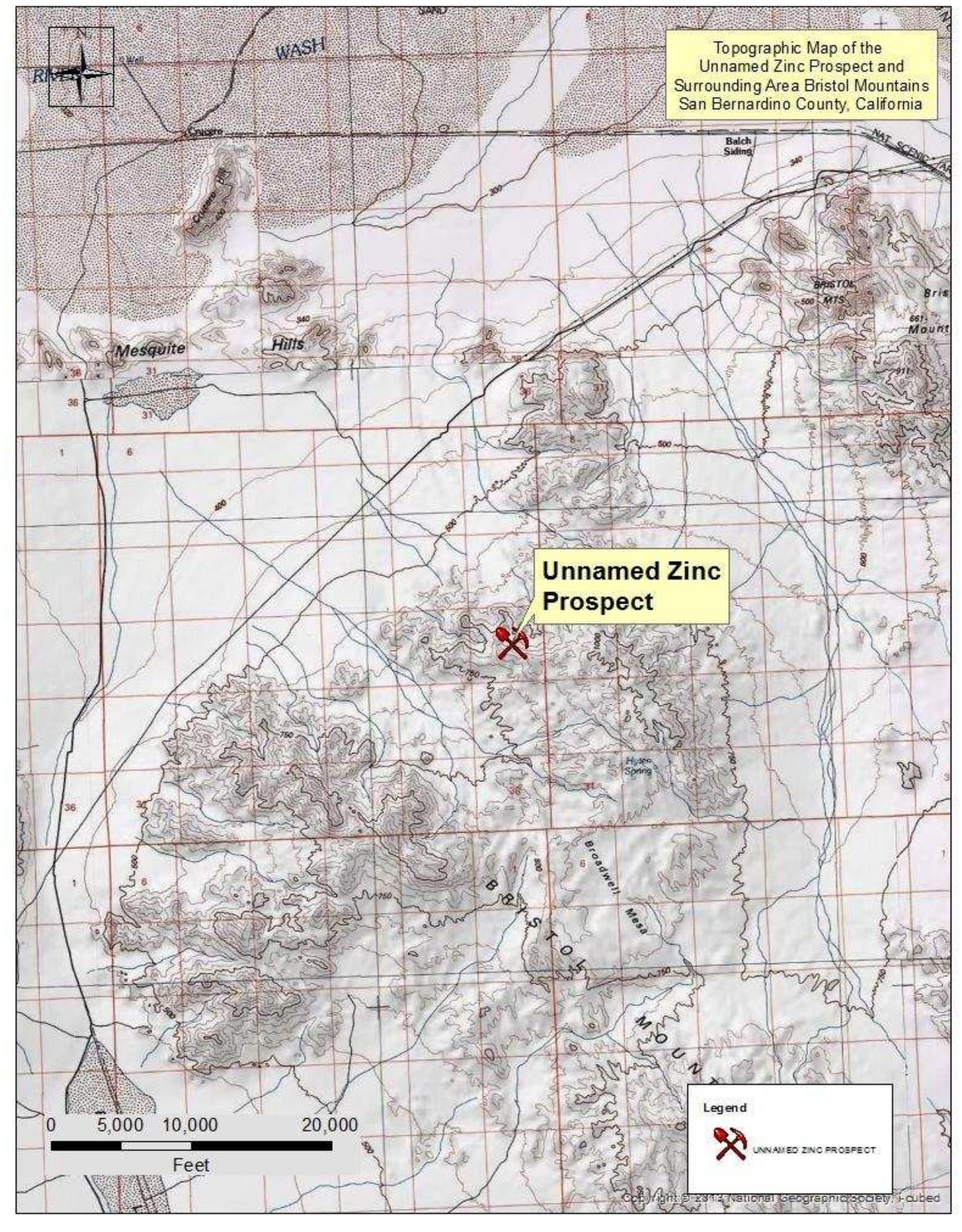 Regional topographic map of the unnamed zinc prospect and