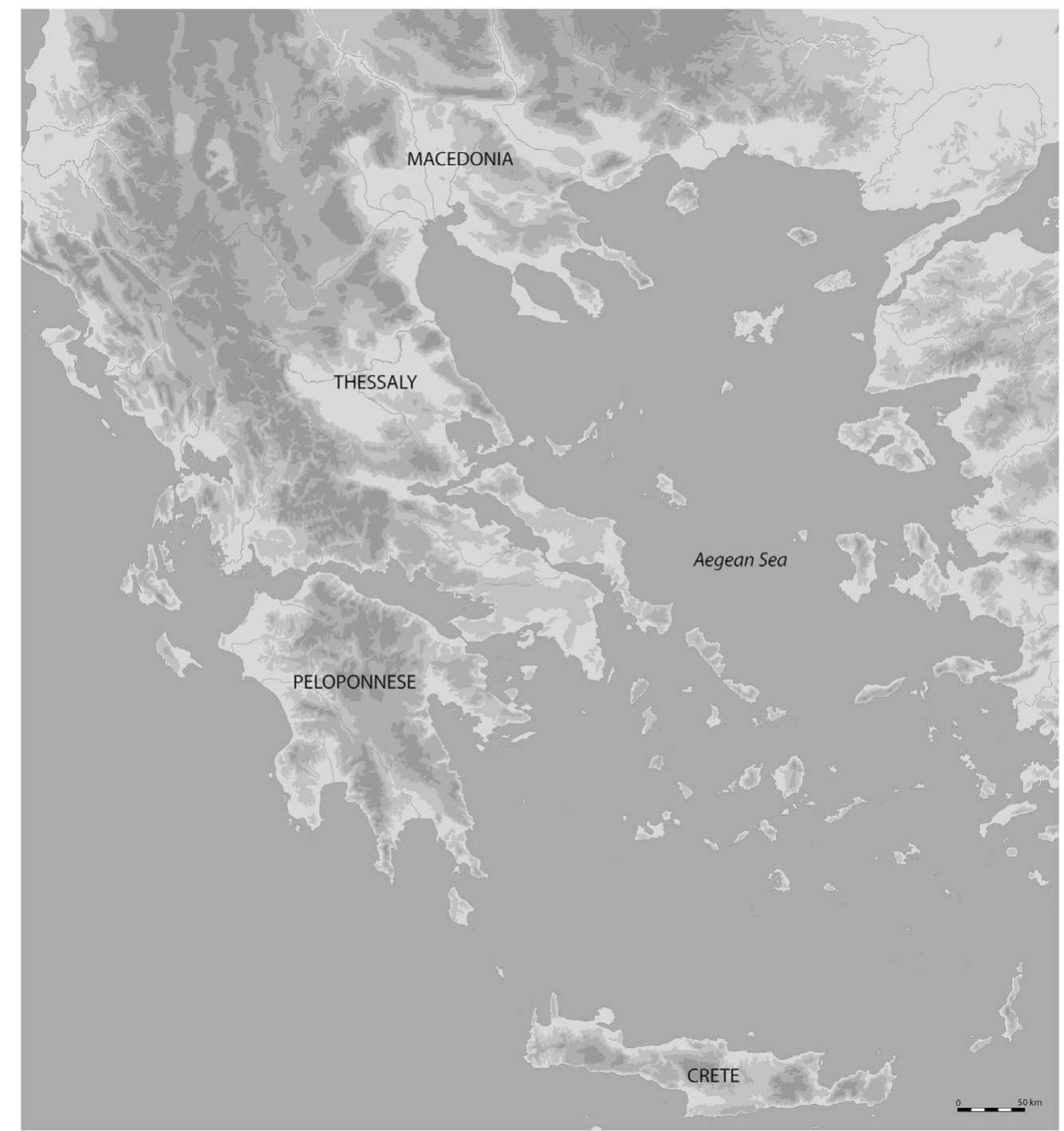 Geographical map of greece and the aegean, where the regions