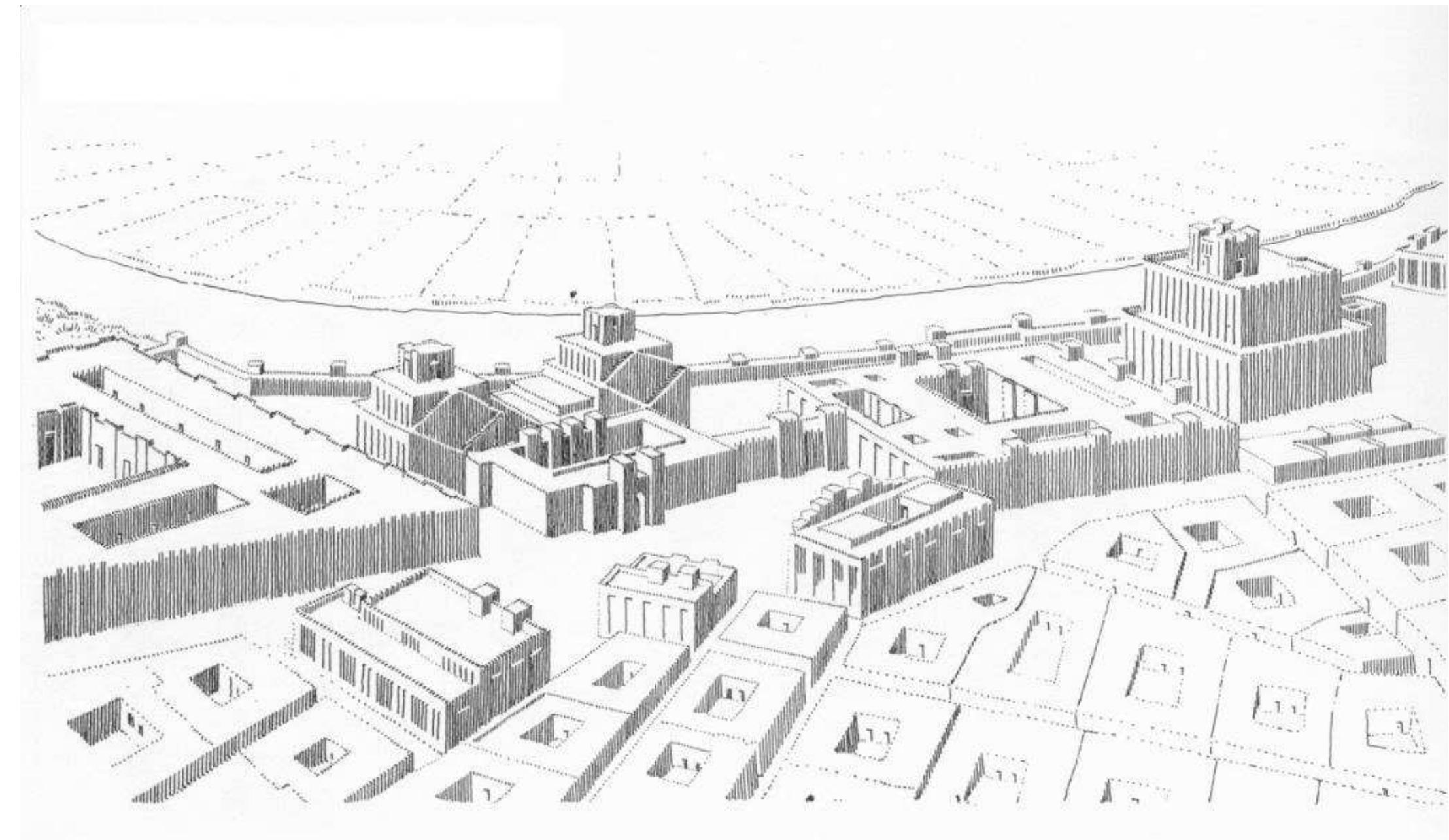 Reconstruction drawing of the temples and palaces in assur.