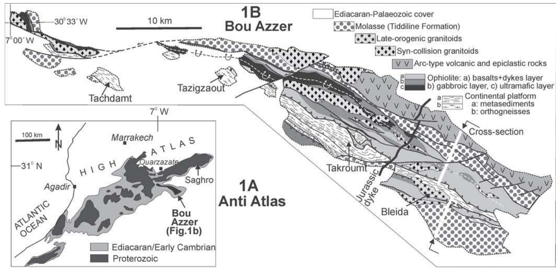 - 1a: sketch map of the anti-atlas, showing the proterozoic