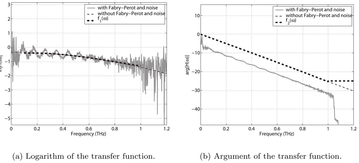 Transfer function for the optically thick sample fitted by