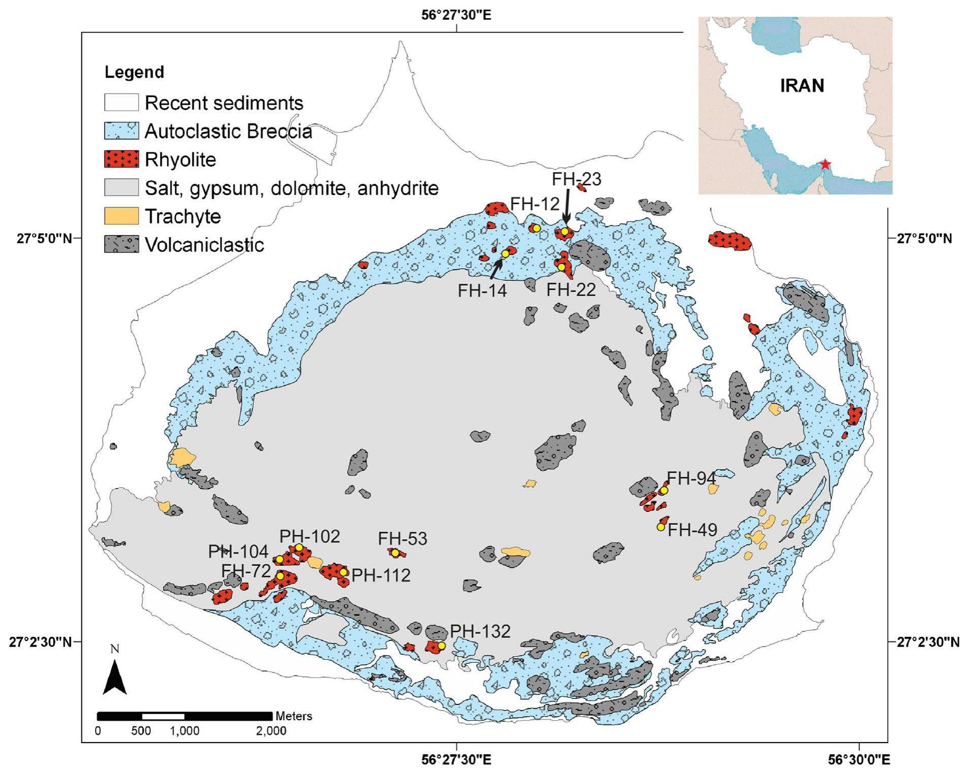 Simplified geological map of hormuz island showing the