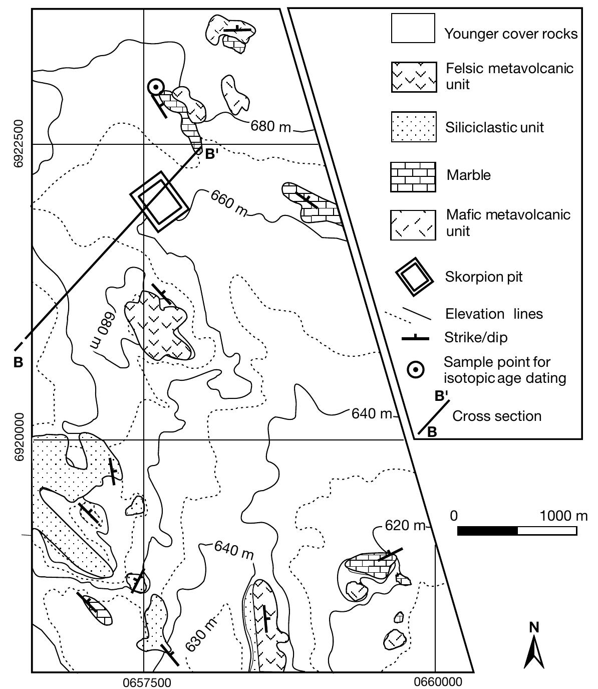 Fic. 3. geologic outcrop map of the skorpion mine area. the