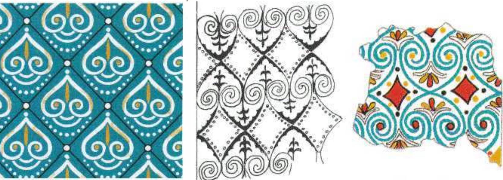 Patterns from a minoan kilt (left),'°° (centre) and the