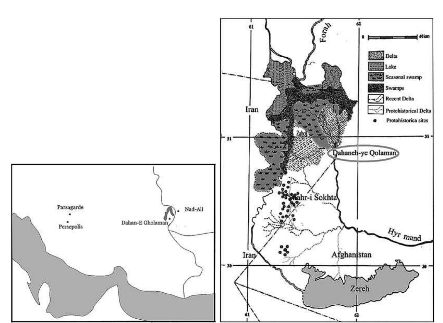 Map of southern iran showing the location of dahan-e