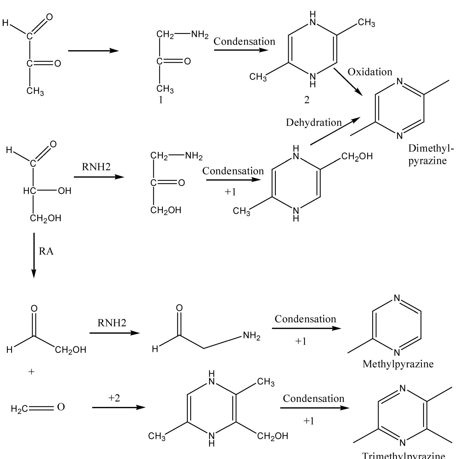 The formation of pyrazines through the reaction of deoxy