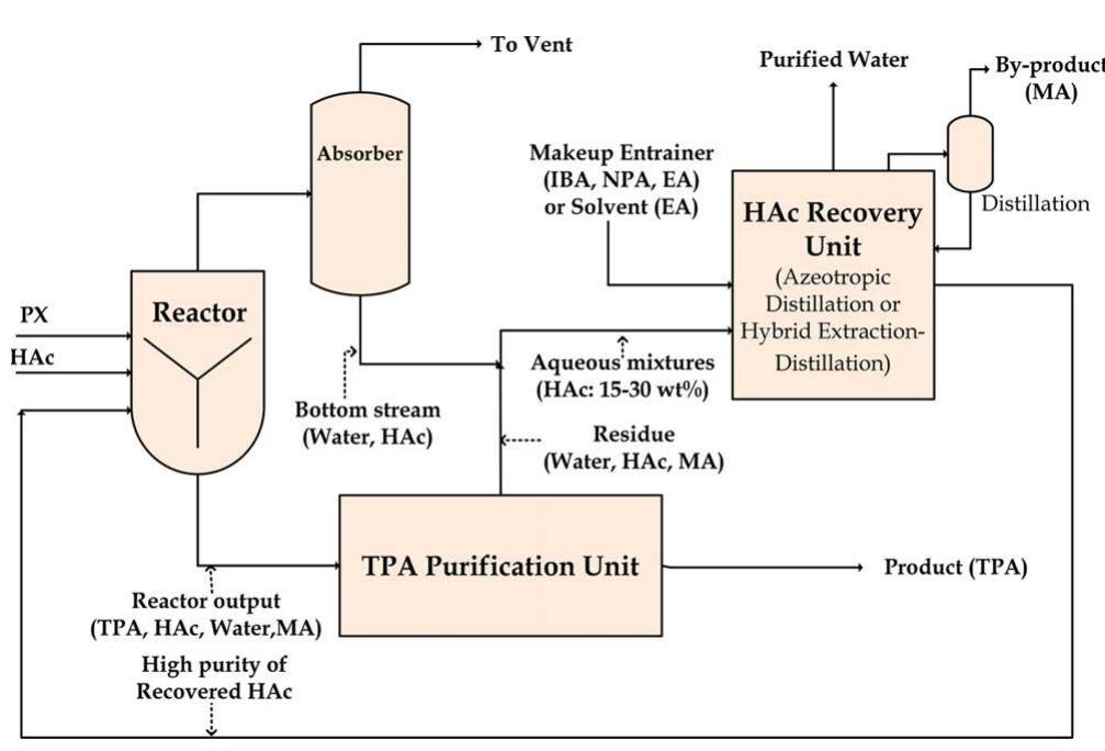 Diagram of the main units in the tpa production process.