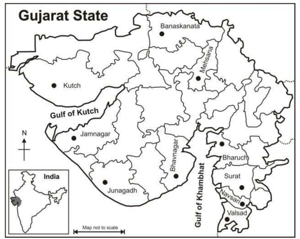 map showing different districts of gujarat state from