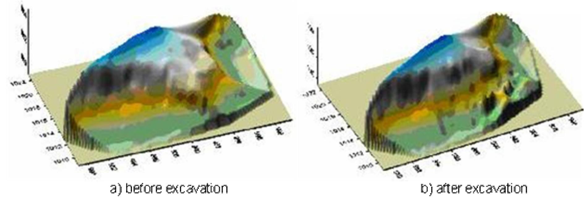 3d model before and after excavation. figure 8. wire frame