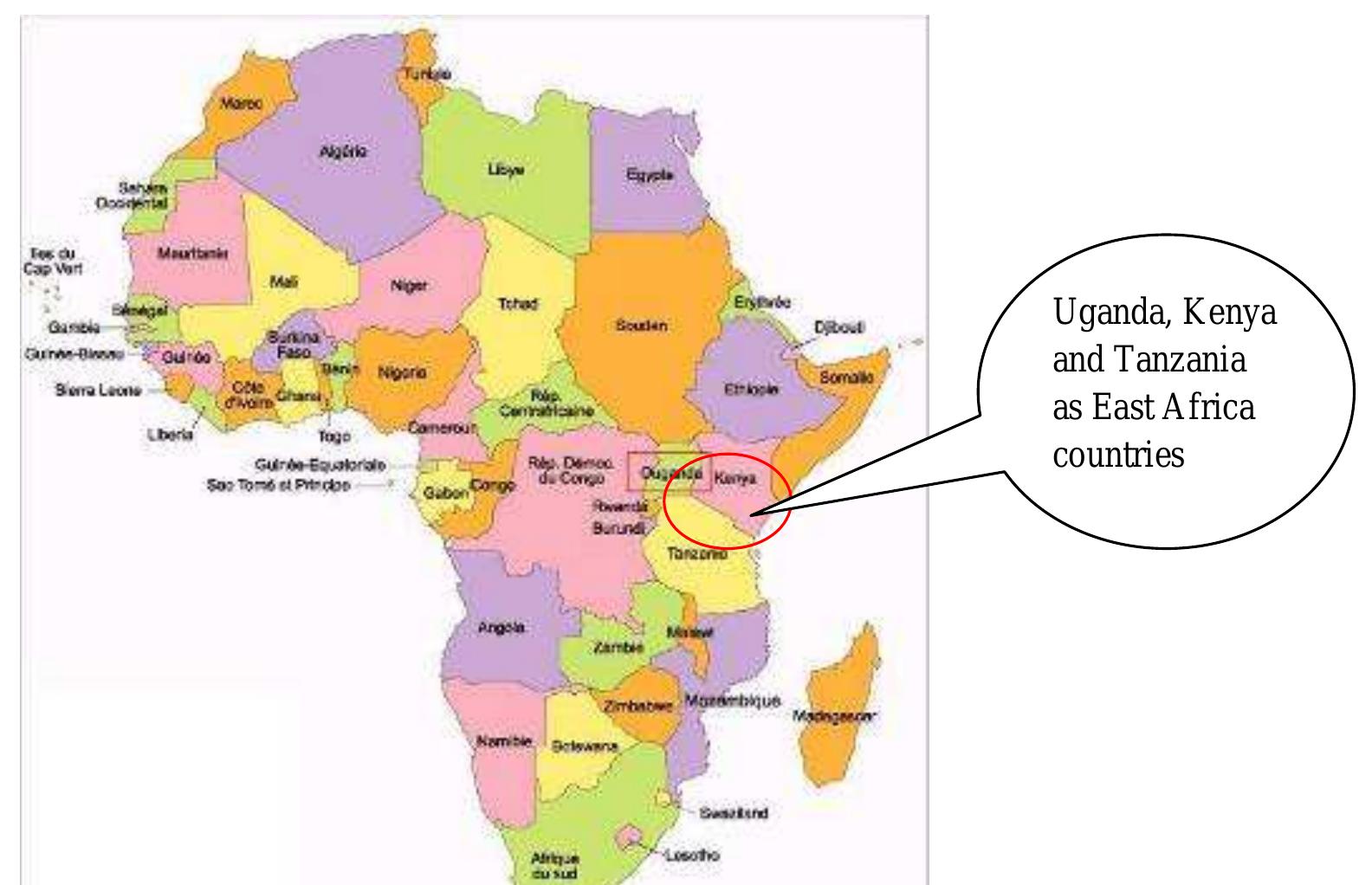 A map of africa a red ring indicates location of east africa