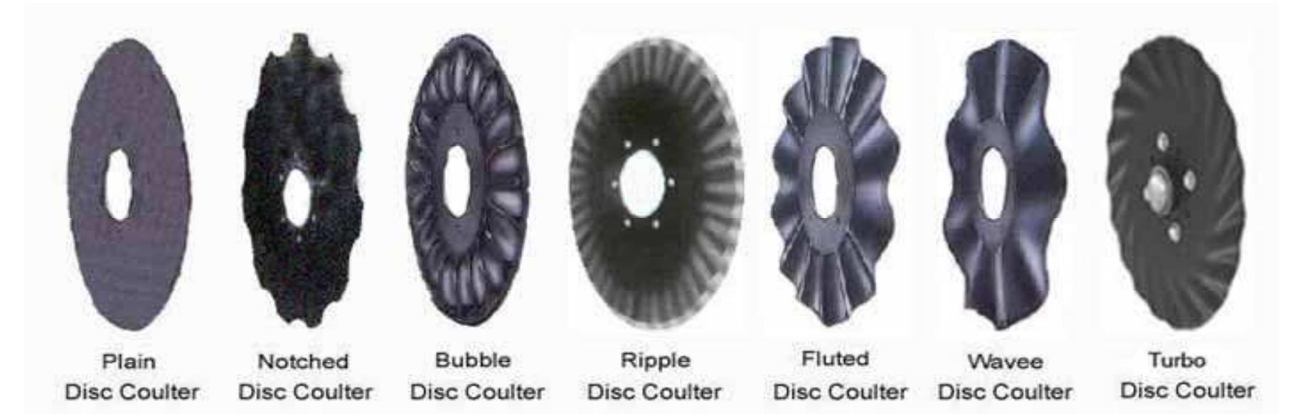 Types of disc coulter soil and residue cutting devices