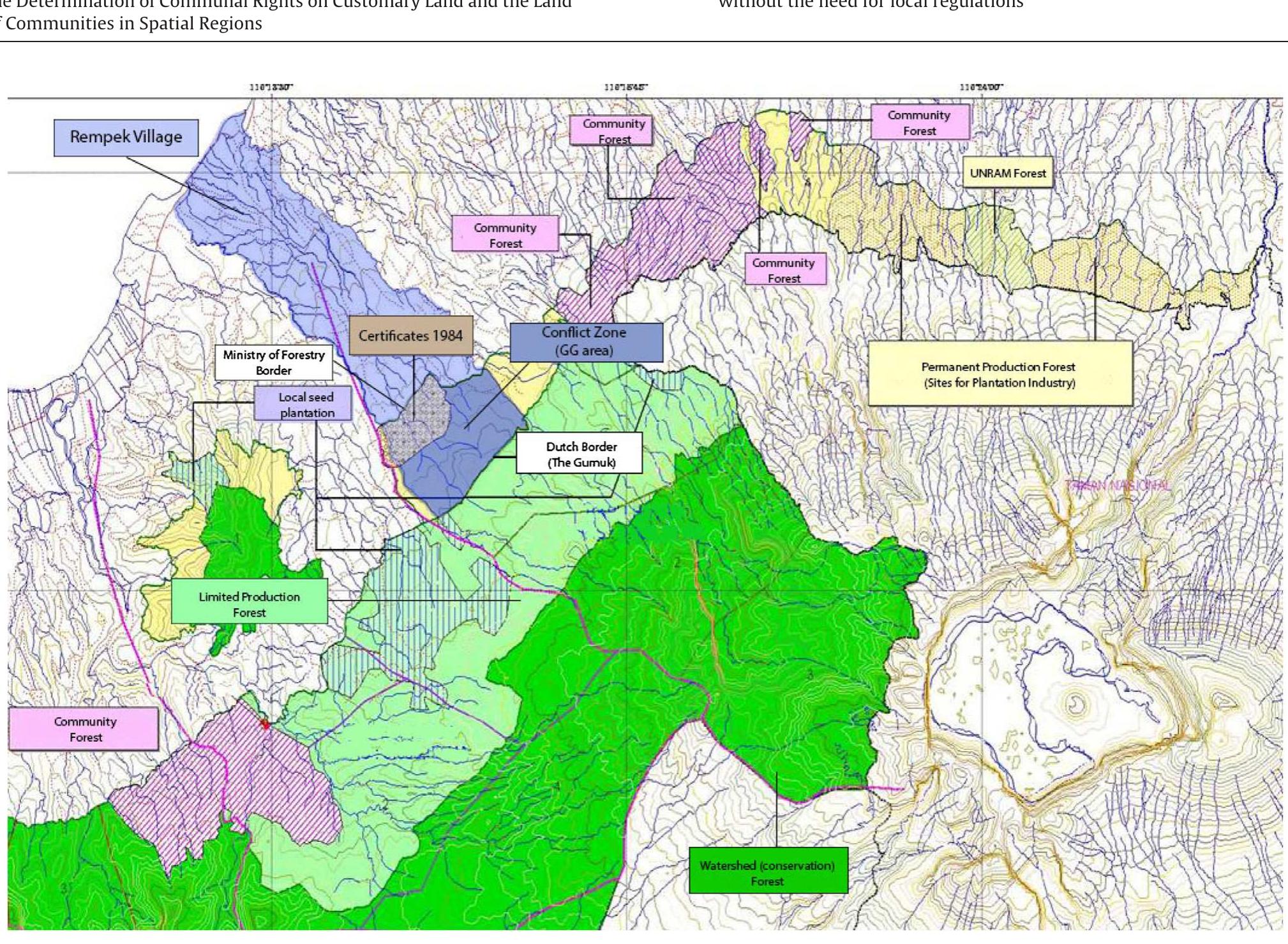Map of conflict area and surrounding forestland. adapted
