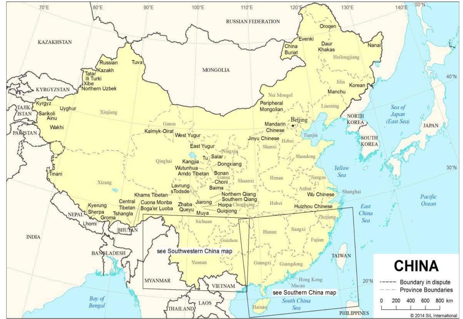 Map 1. the language map of china shows the location of wutun