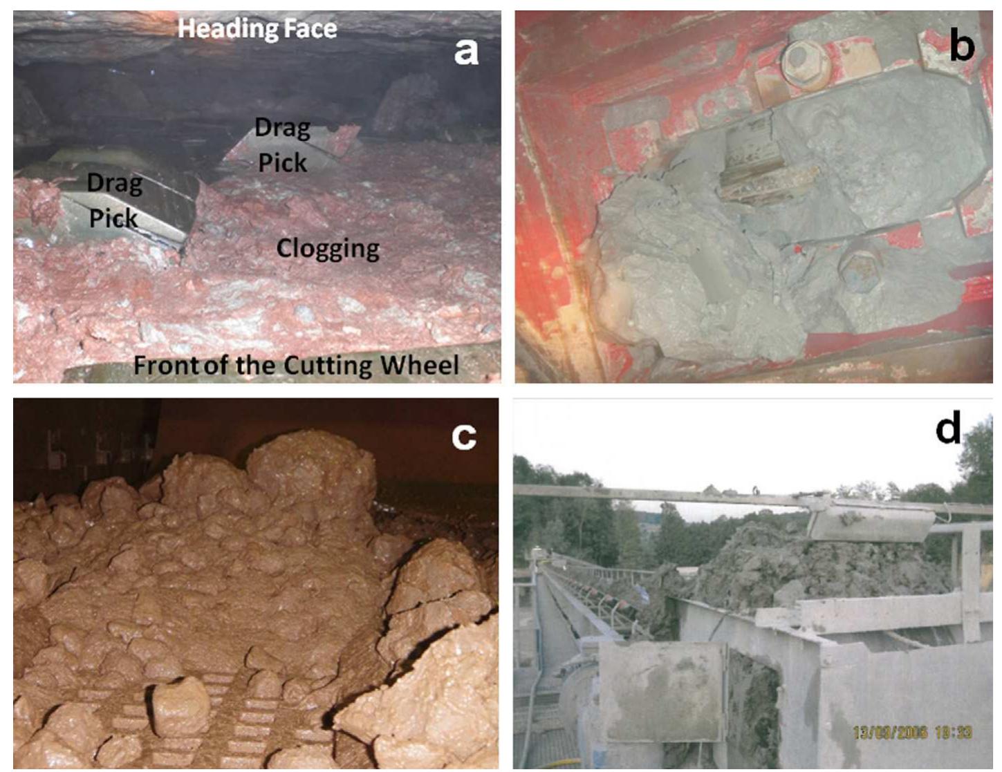 (a) clogging at the front side of a hydroshield cutting