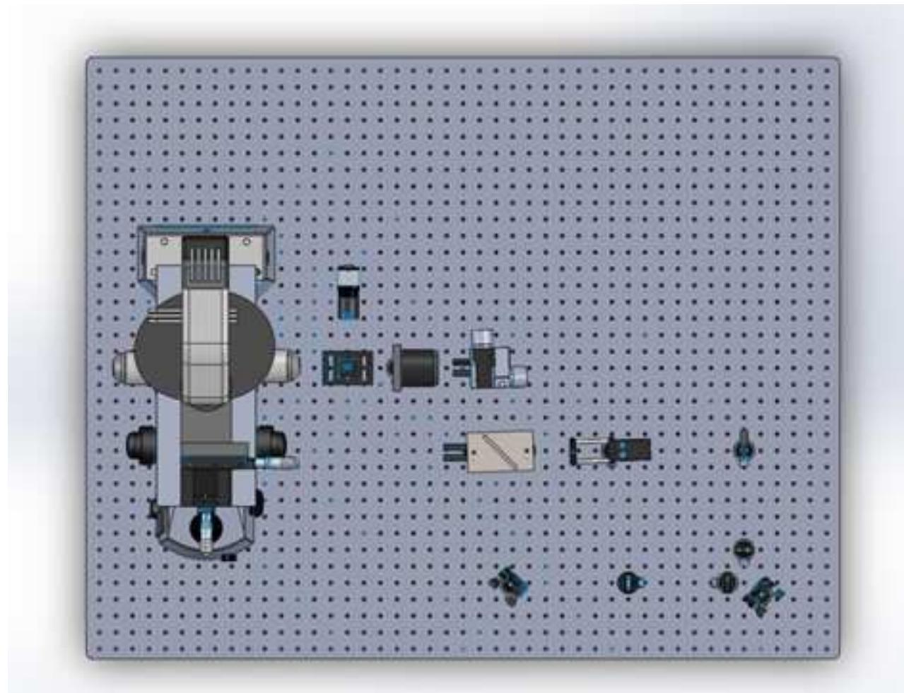 11: top view of 3d drawing of the optical setup.