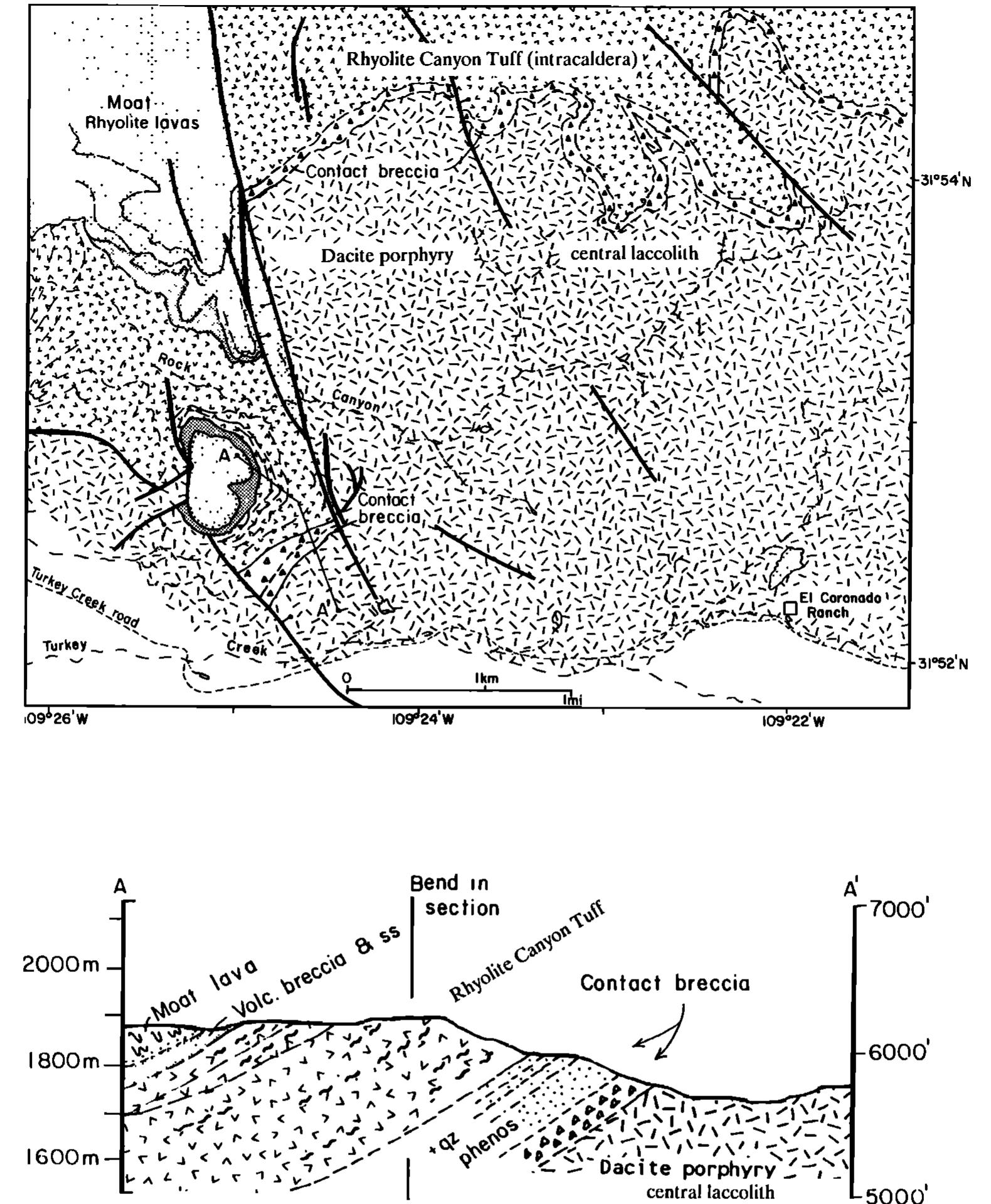 Simplified geologic map and cross section of area north of