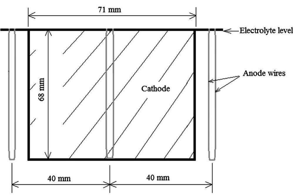 A schematic side view drawing of the electrodes.