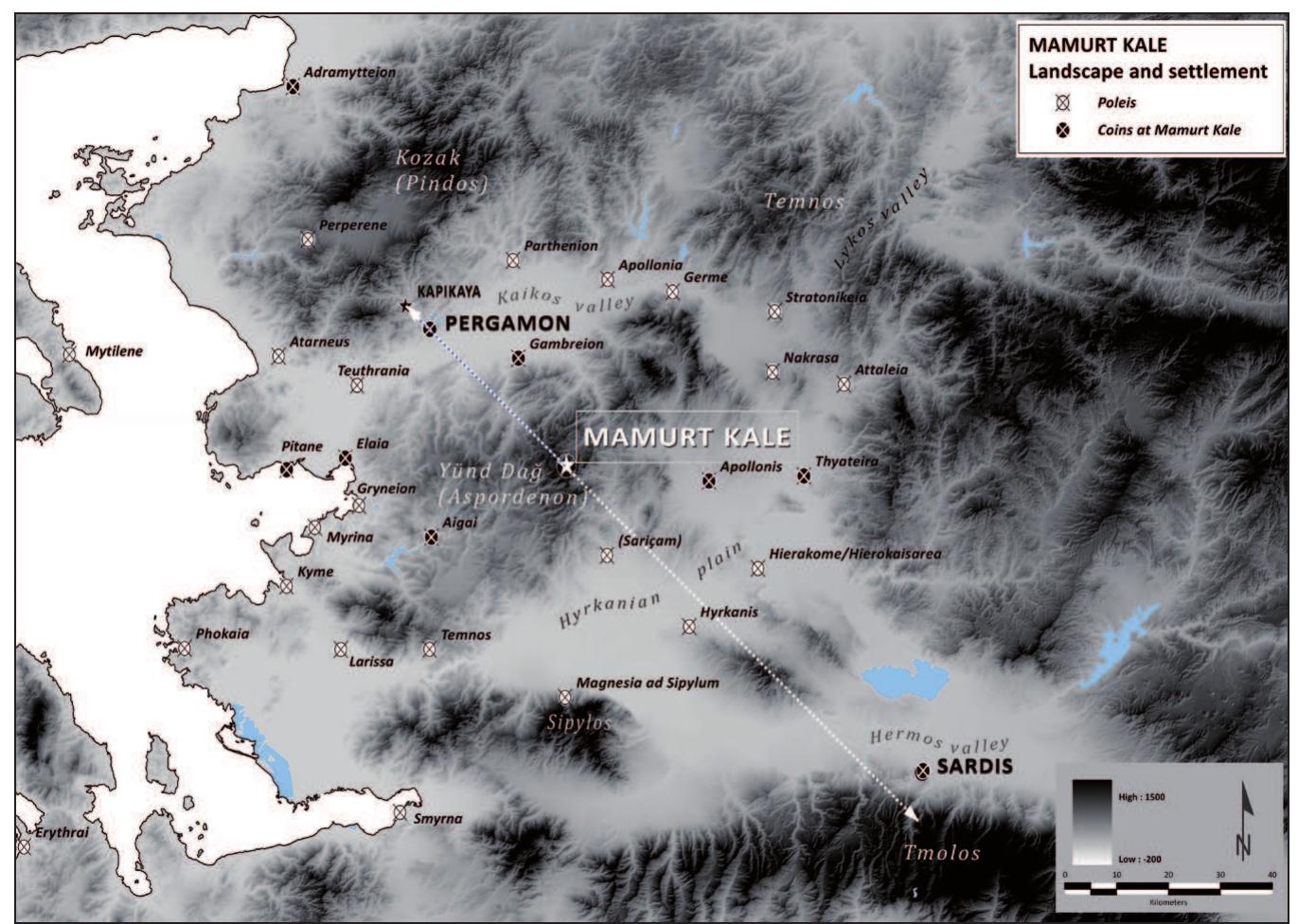4 map of pergamene territory. the line shows the 46° angle
