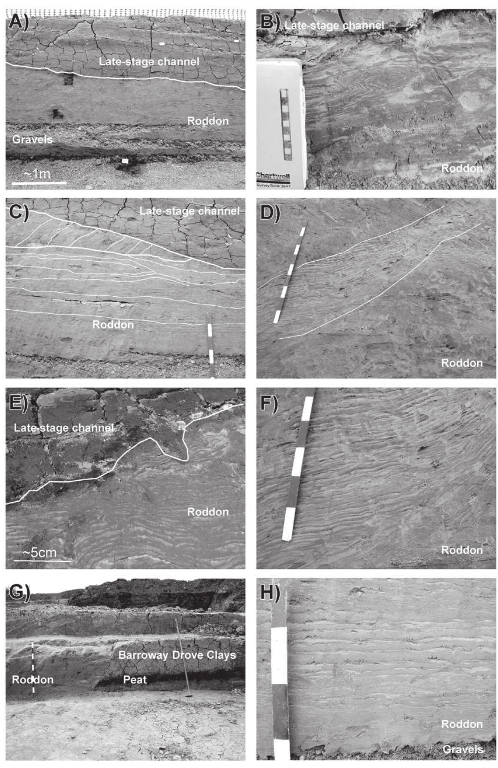 Photographs of the sedimentary structures revealed in the