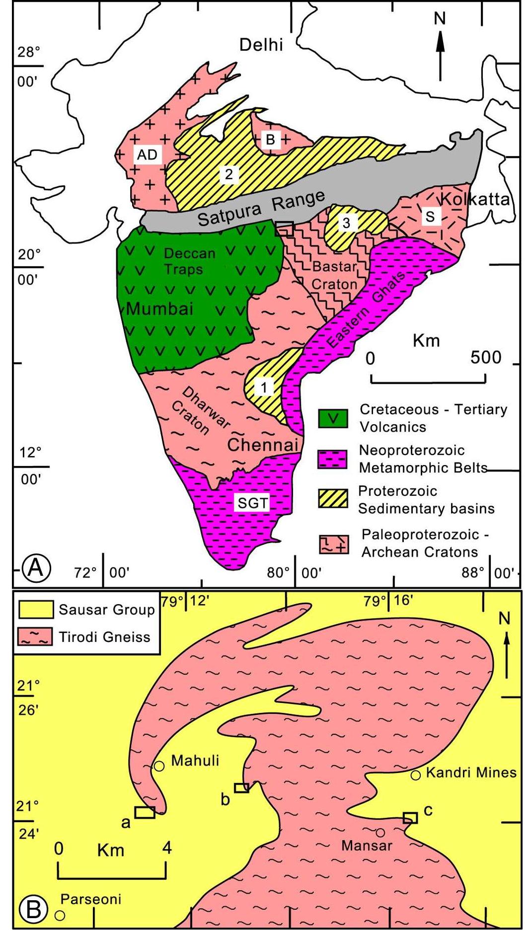 (a) generalized geological map of the peninsular india. ad