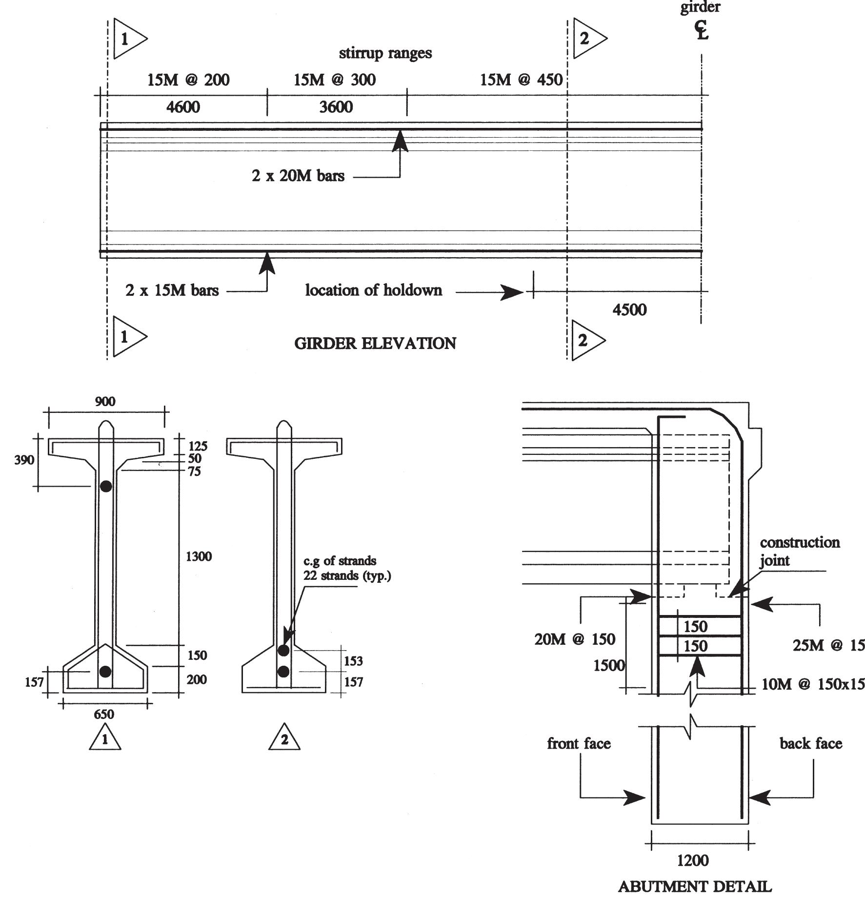 Prestress concrete girder and abutment details.