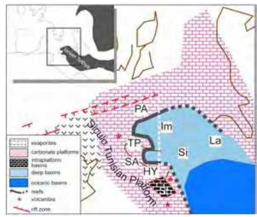 Palaeogeographic reconstruction of the central mediterranean
