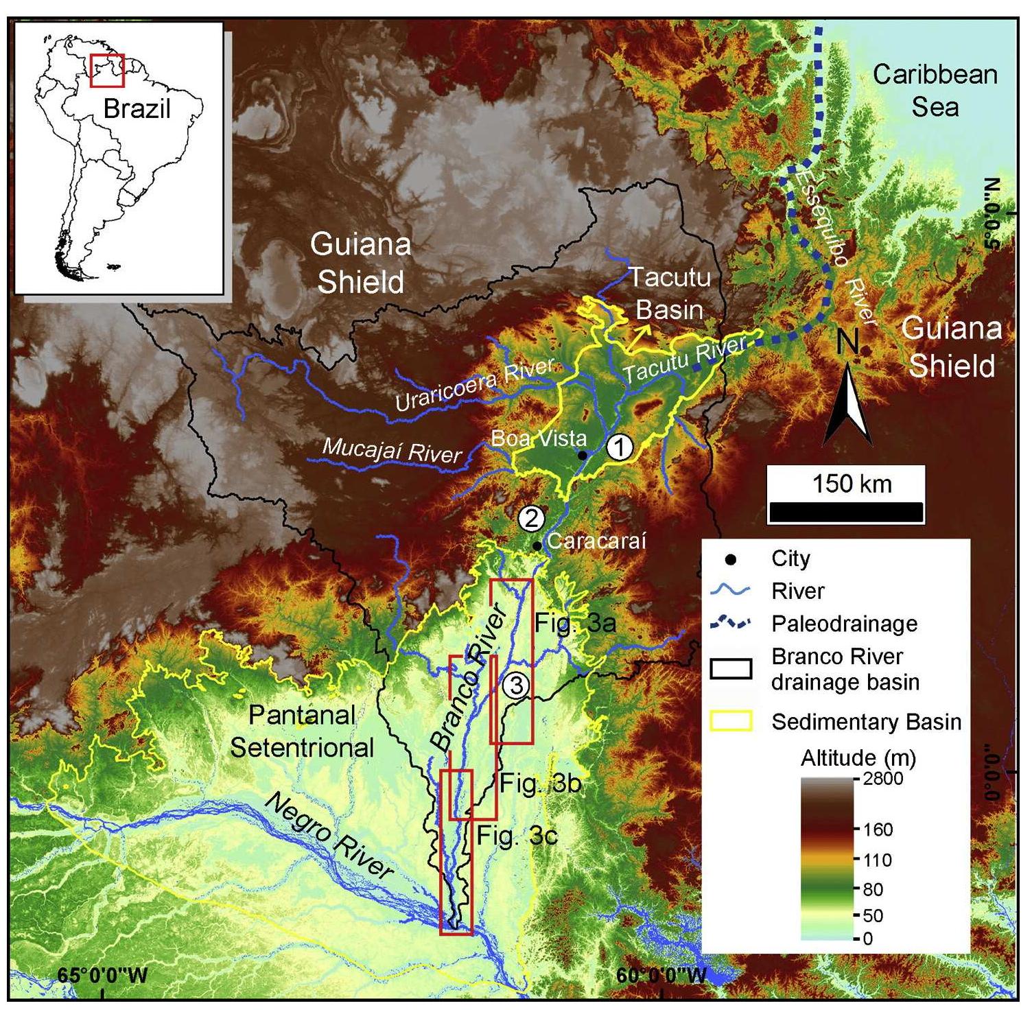 Map of the branco river drainage basin in northern brazil.