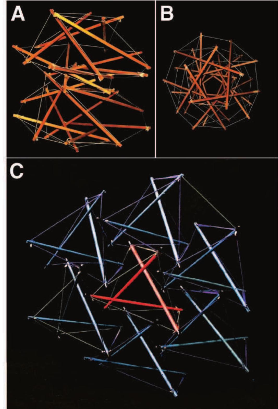 Multimodular tensegrities. (a) a side view of a tensegrity