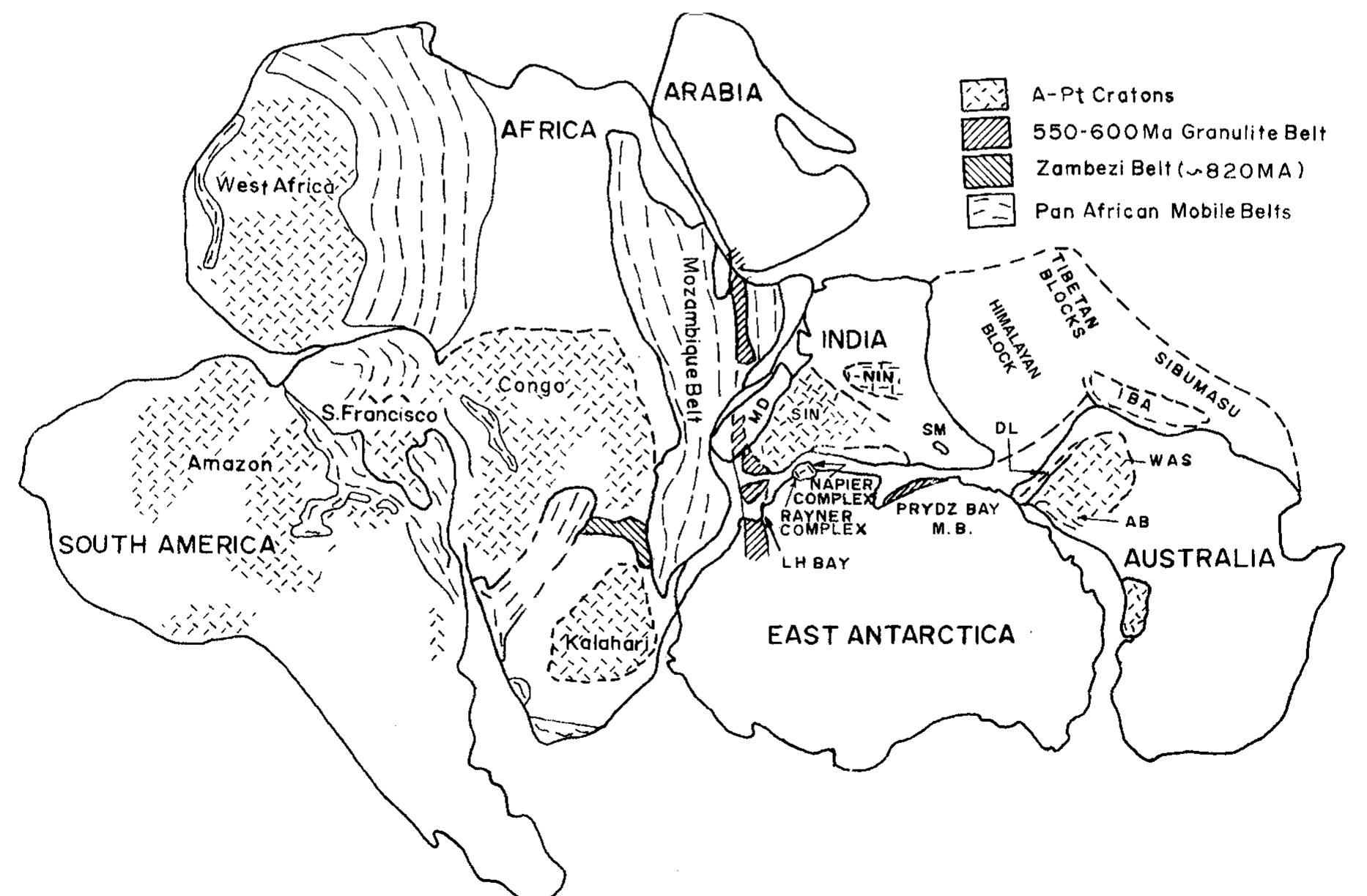 Sketch map of gondwanaland showing the distribution of