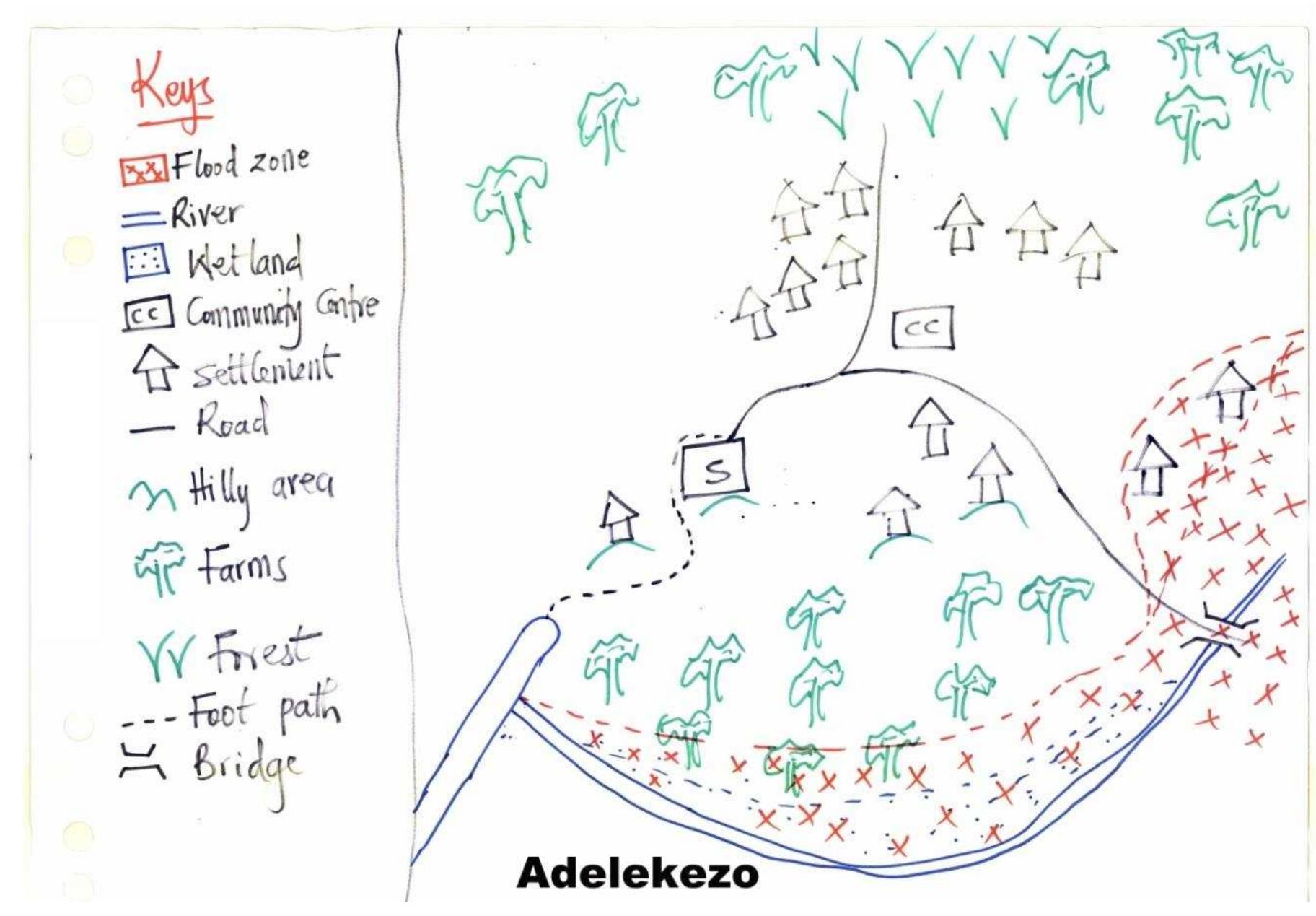 Community map showing flood hazard areas in a delekezo