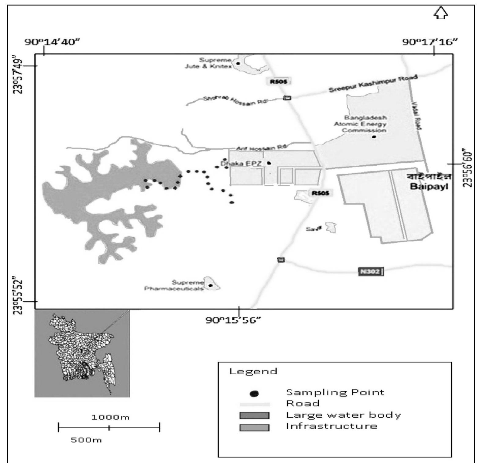 Map of the study area showing the sampling points.