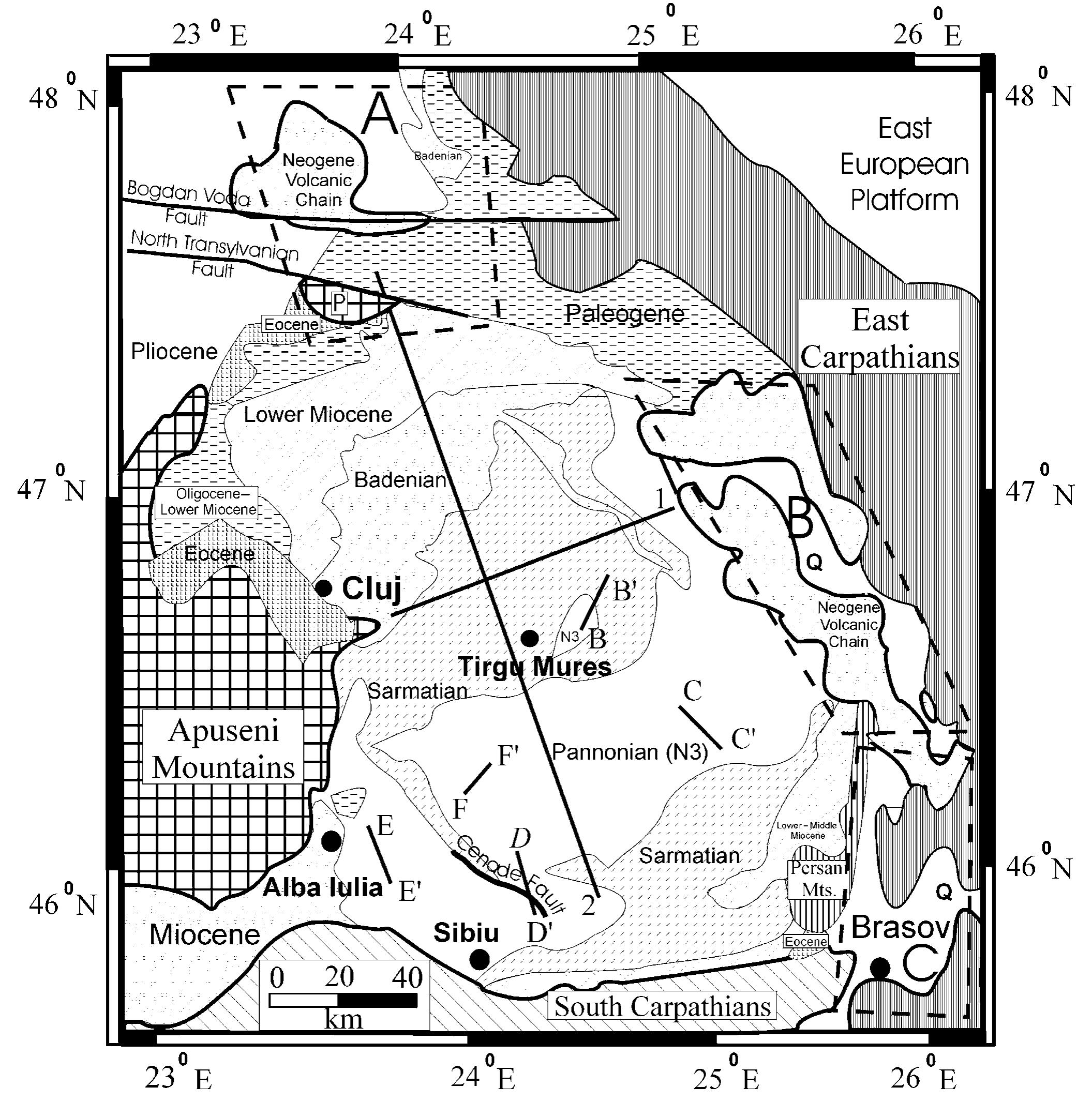 Geological sketch map of the transylvanian basin (simplified