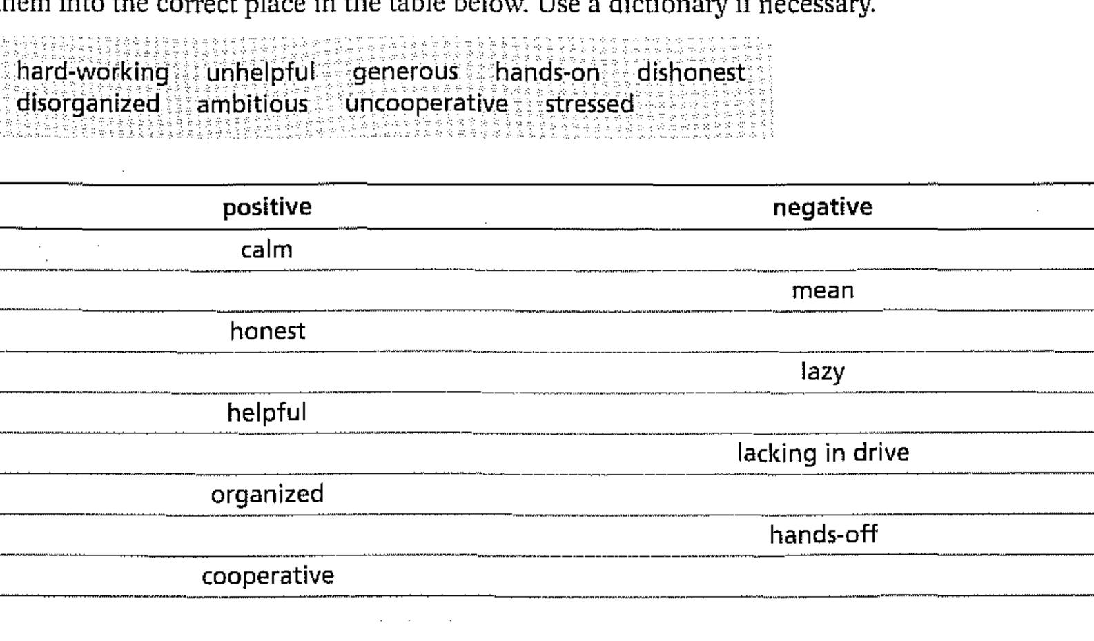 Use the adjectives above to complete the sentences.