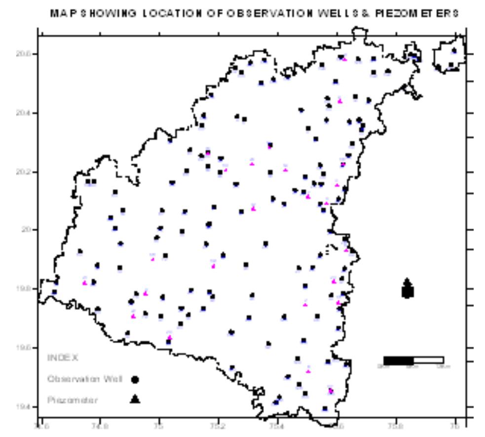 Map of showing location of observation wells & piezometers