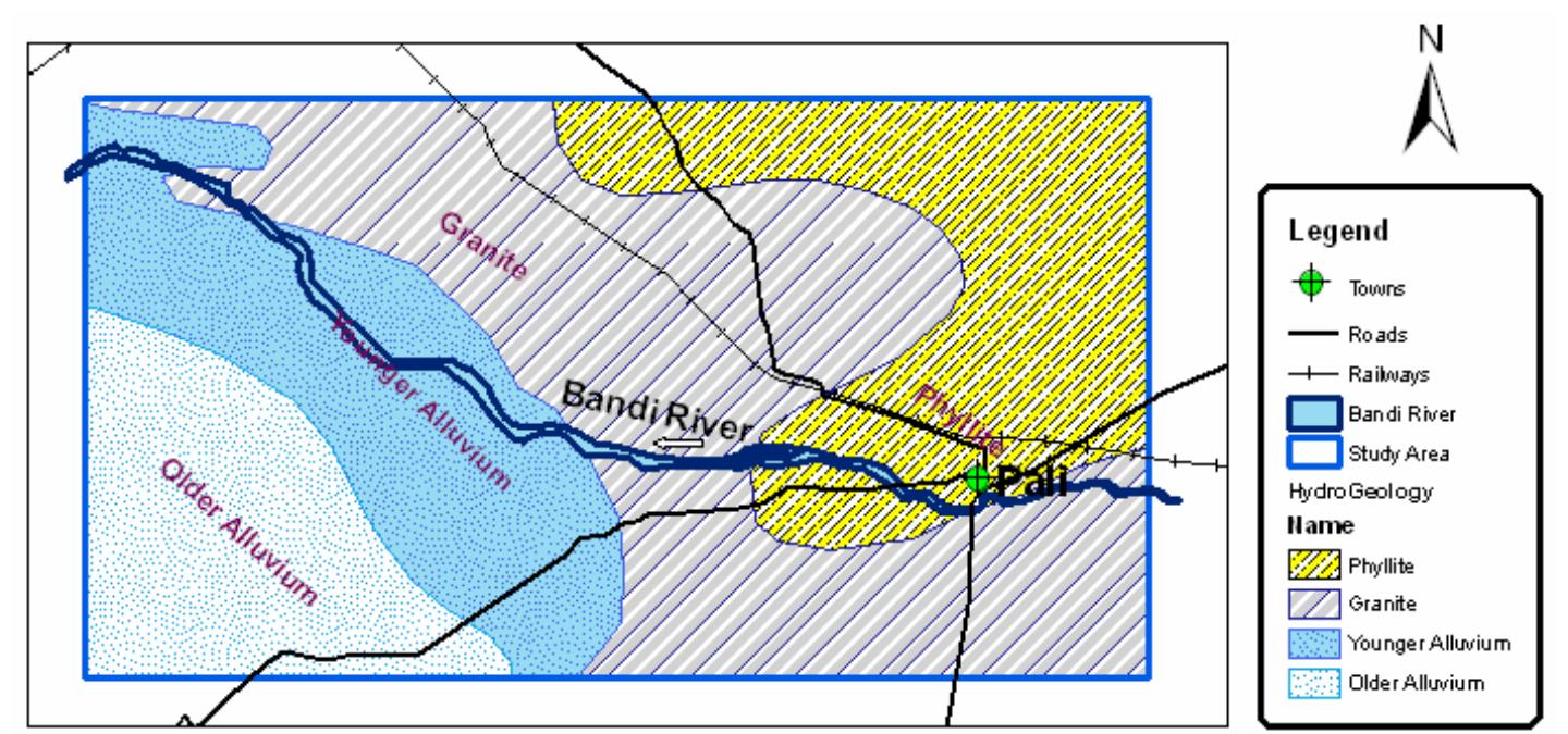 Digitized hydrogeological map of the study area fig.3.