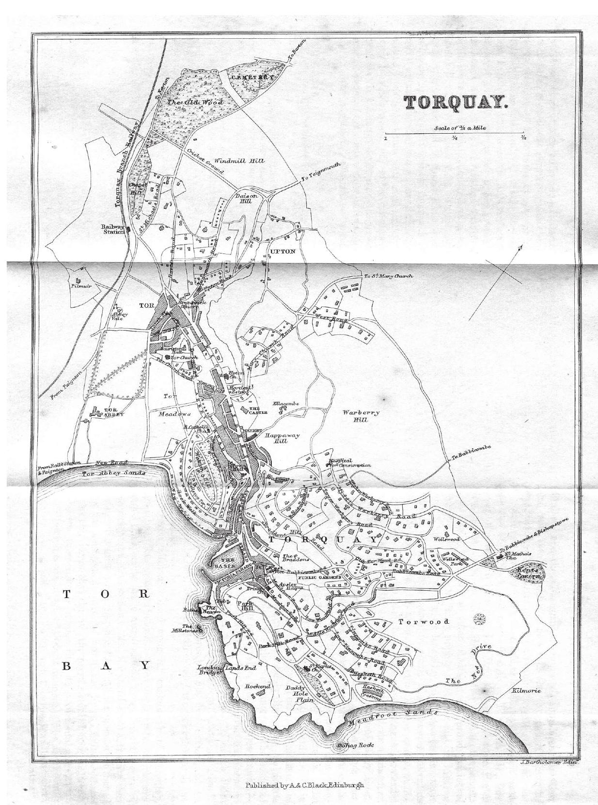Map of torquay in black’s guide to devonshire (1864).