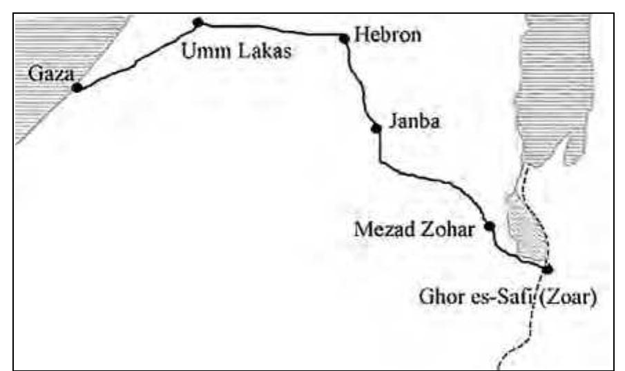 Map of sites along the mamluk “barid’ road between gaza