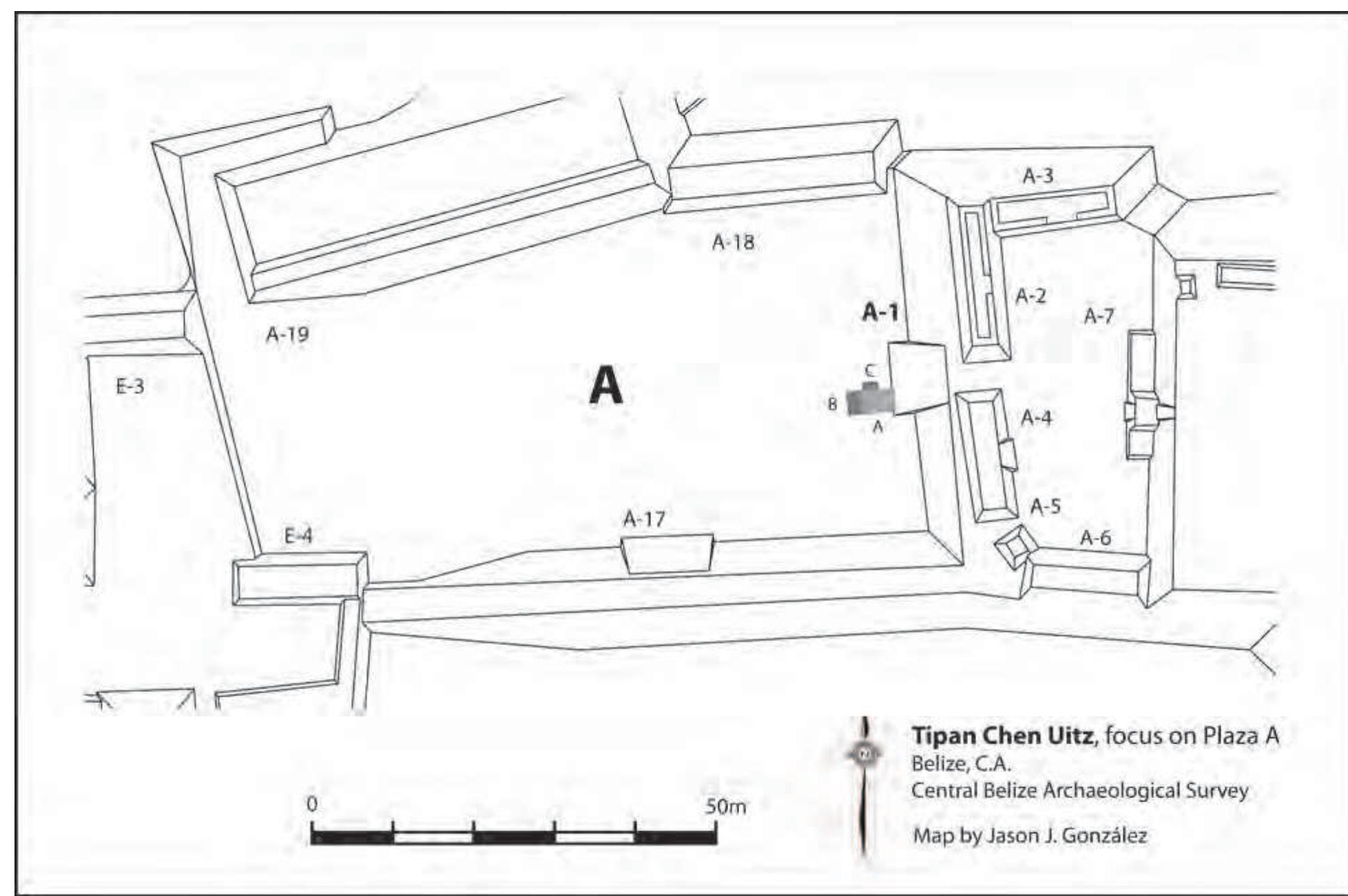 1. plan of tipan indicating location of excavation units.