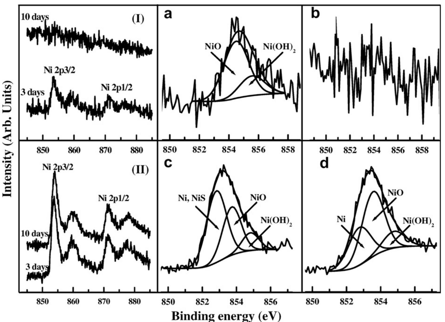 Ni xps spectra of the corrosion product layer on the surface