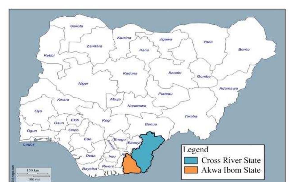 Map of nigeria showing the study areas clusters based on