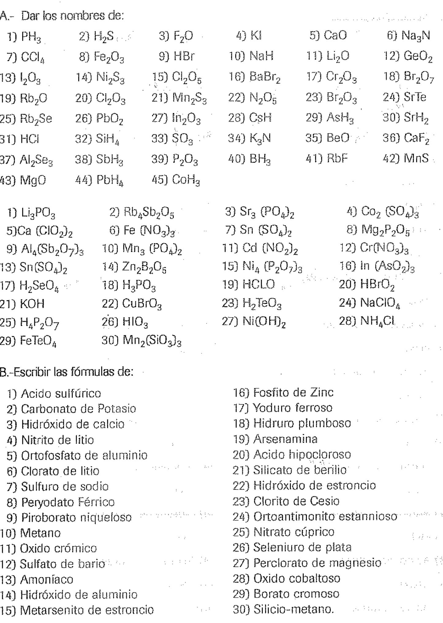 Ejercicios de nomenclatura quimica