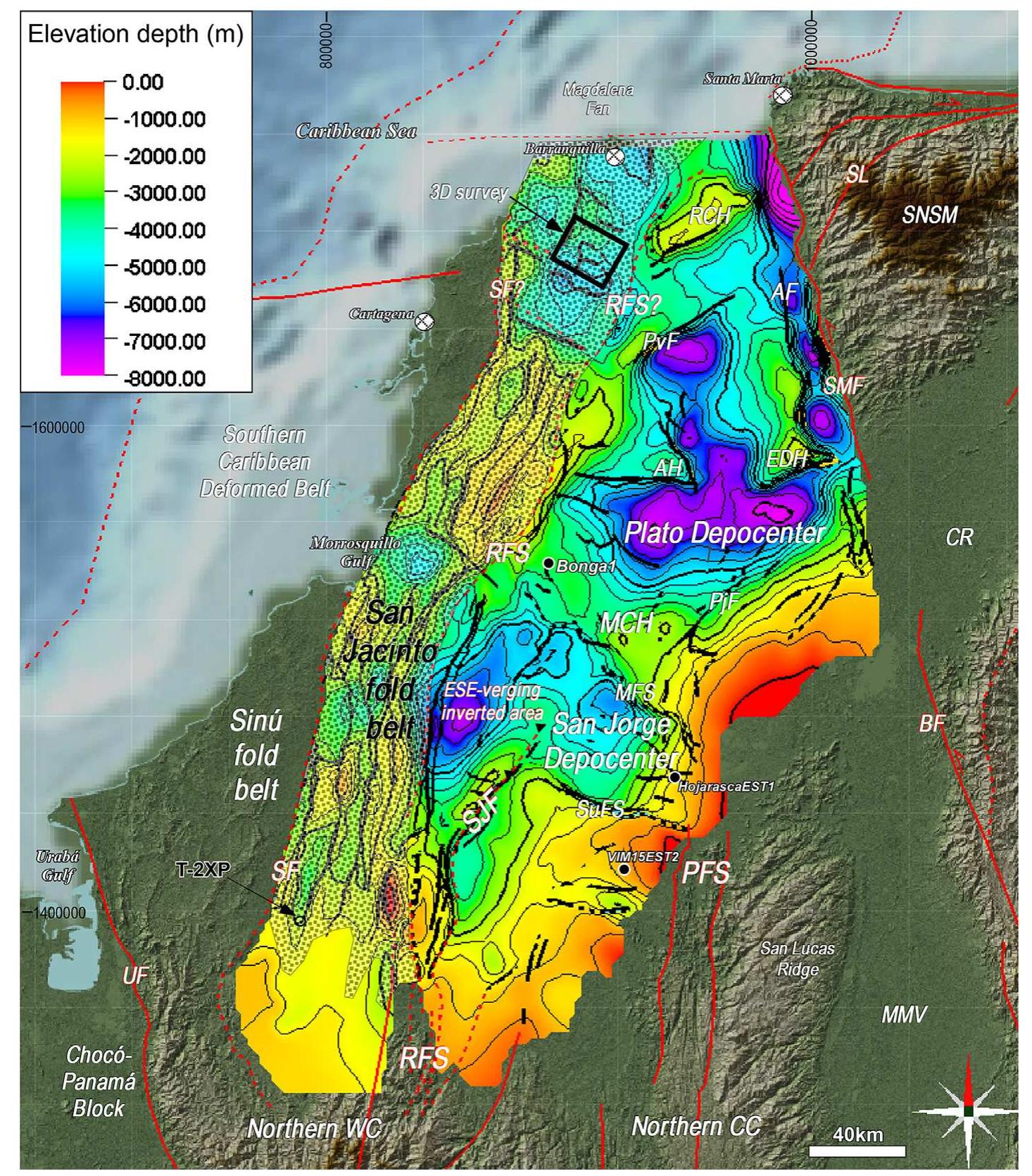 Structural depth-model (elevation in meters) of the top of