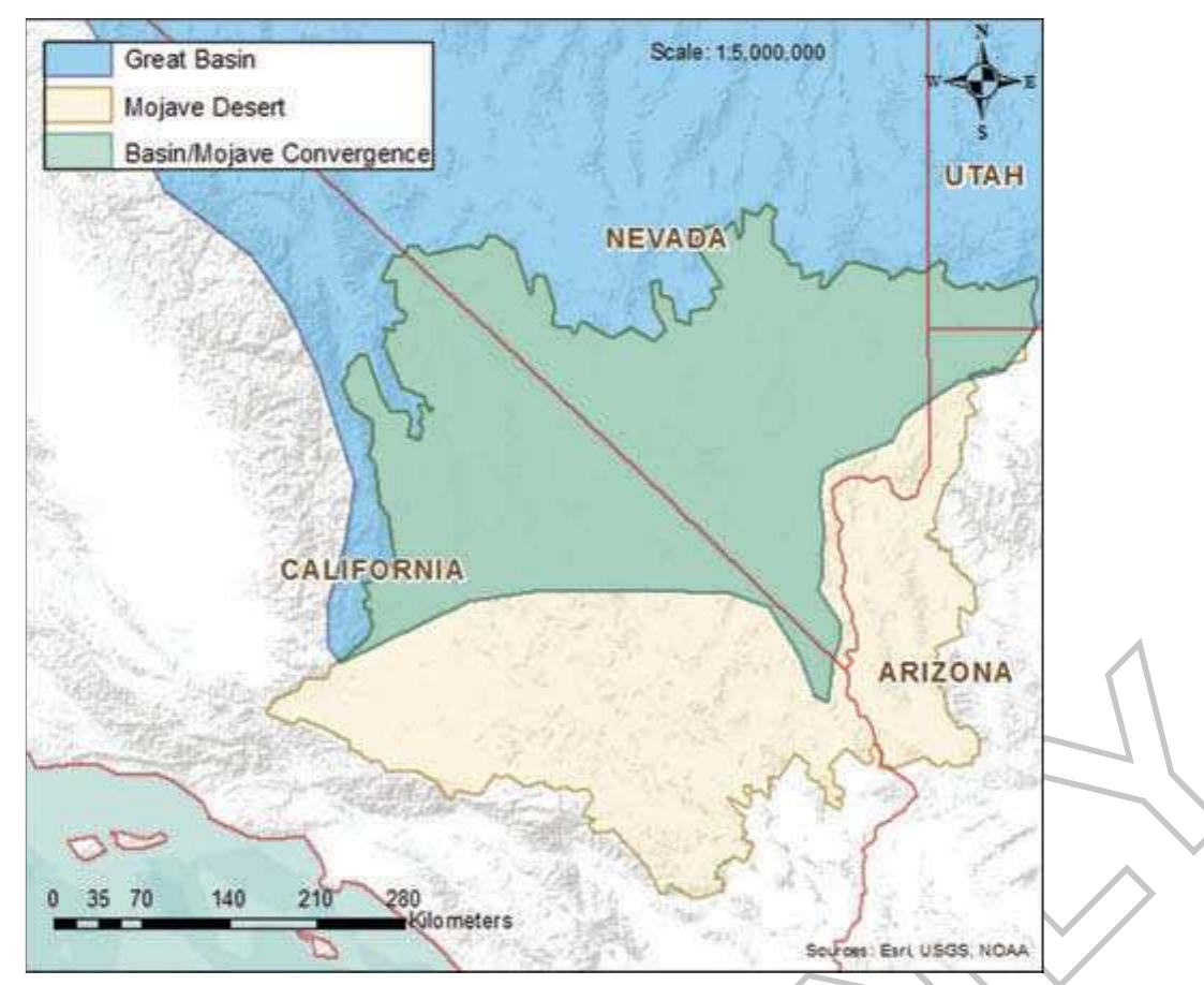 Regional map of mojave desert and great basin